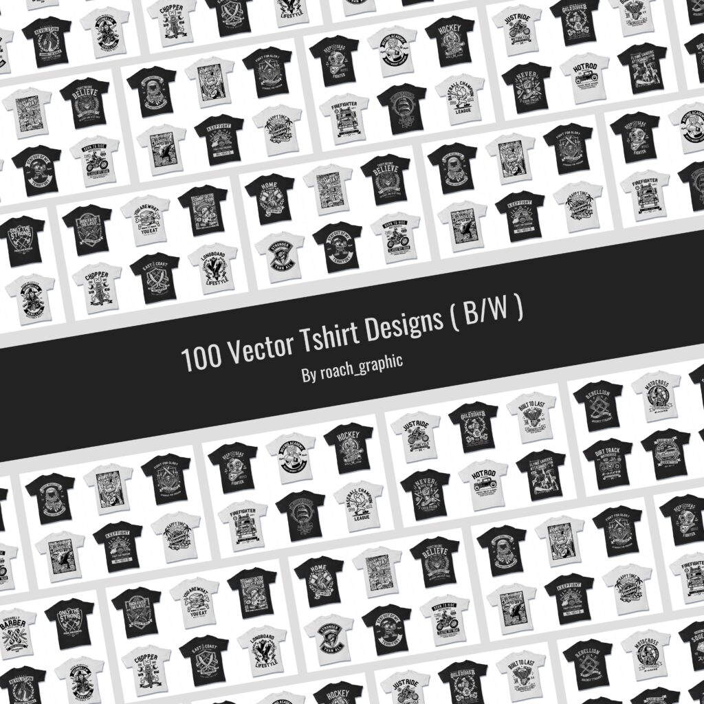 100 Vector Tshirt Designs ( B/W ) – MasterBundles