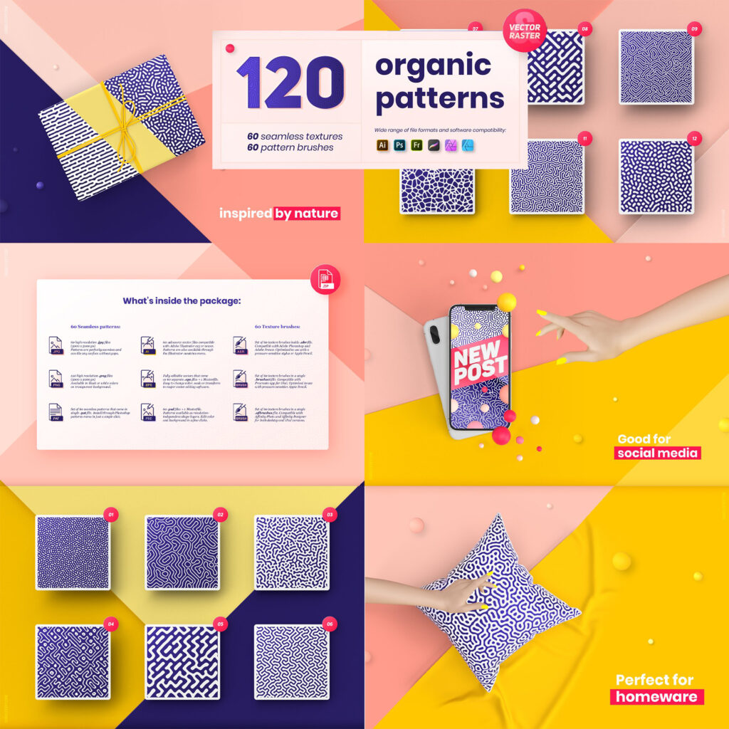 120 Organic Patterns And Brushes – MasterBundles