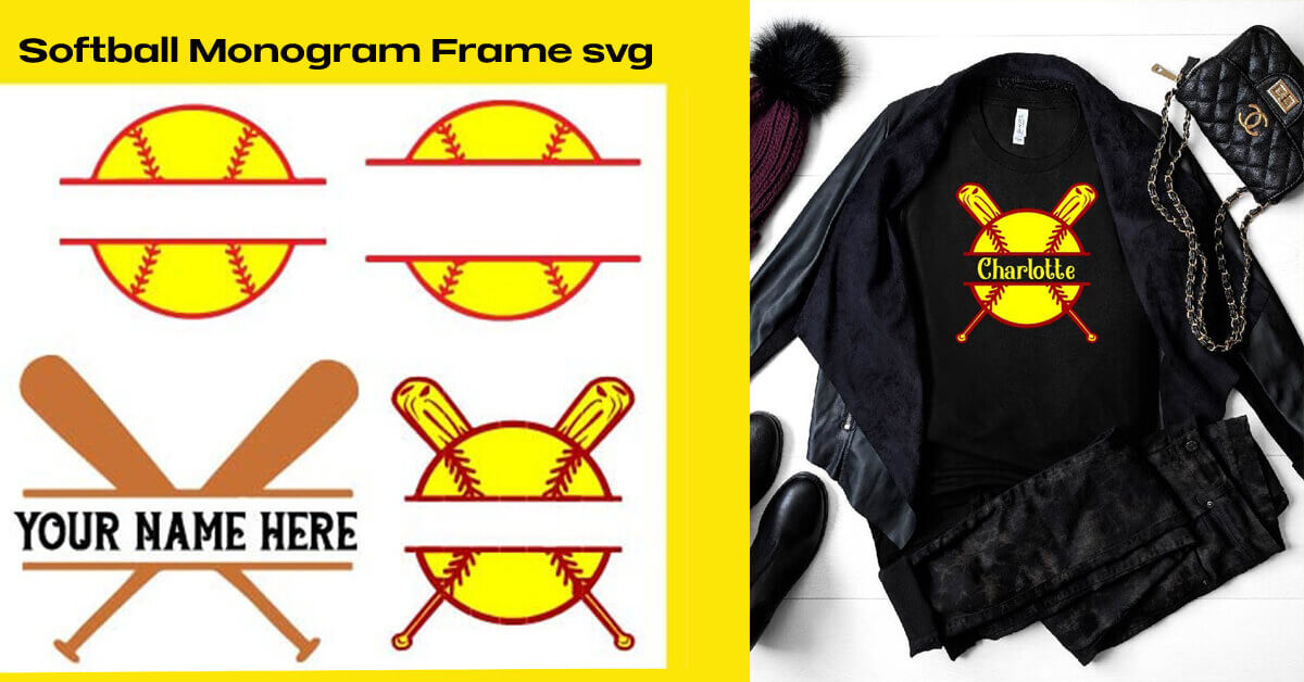 Softball Monogram Frame Svg Softball Svg Masterbundles
