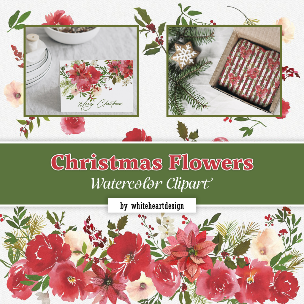 Christmas Flowers Watercolor Clipart – MasterBundles