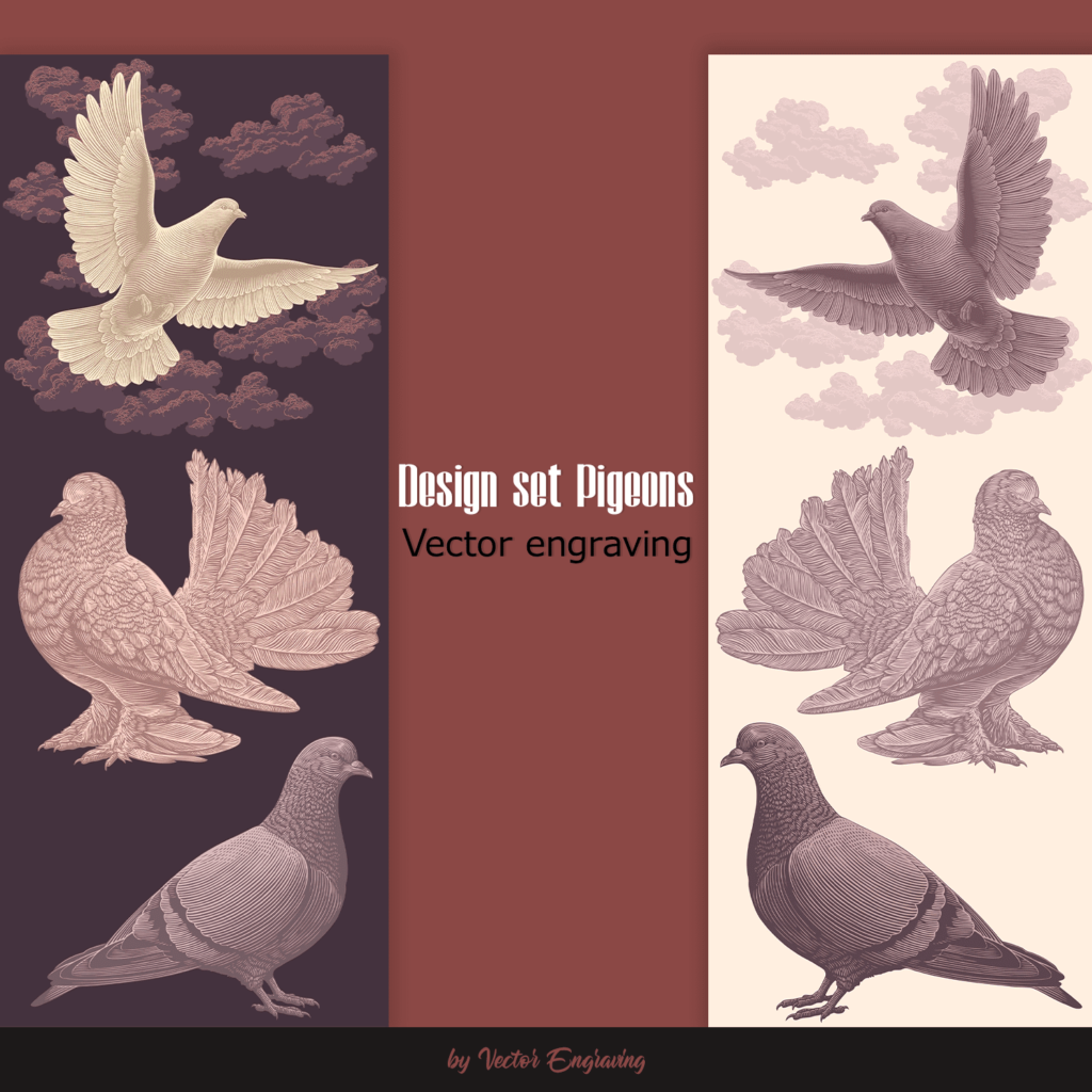Design Set Pigeons Vector Engraving – MasterBundles