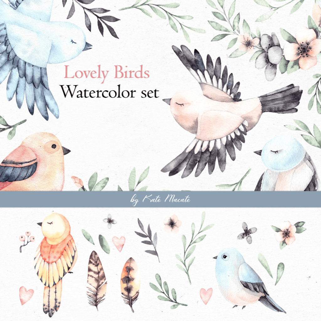 Lovely Birds Watercolor Set – MasterBundles
