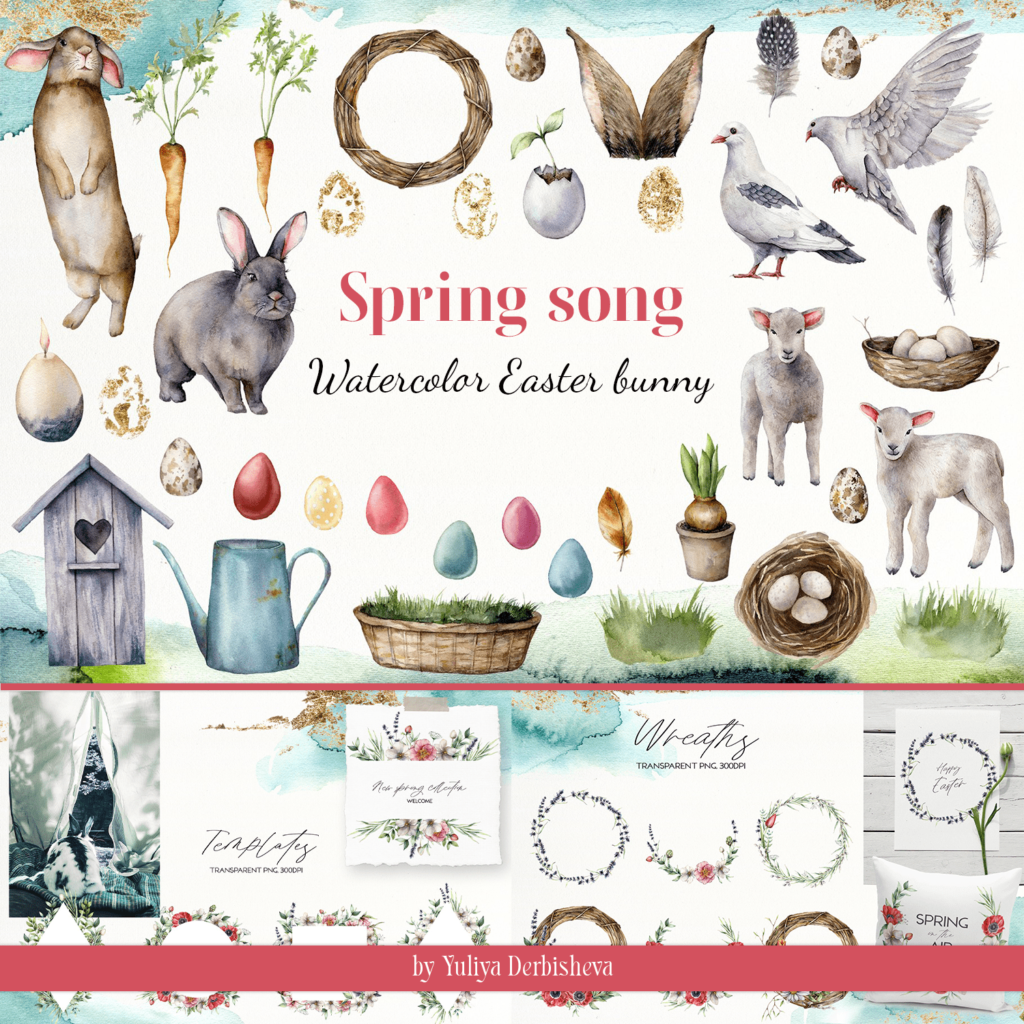 Spring Song Watercolor Easter Bunny – MasterBundles