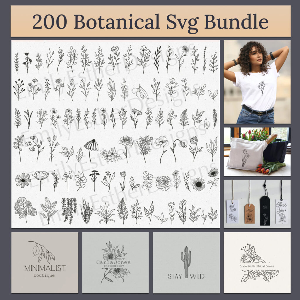 200 Botanical Svg Set, Flower Svg, Botanical Clipart – MasterBundles