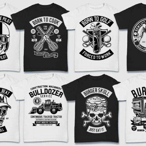 200 Vector Tshirt Designs ( B/W ) – MasterBundles