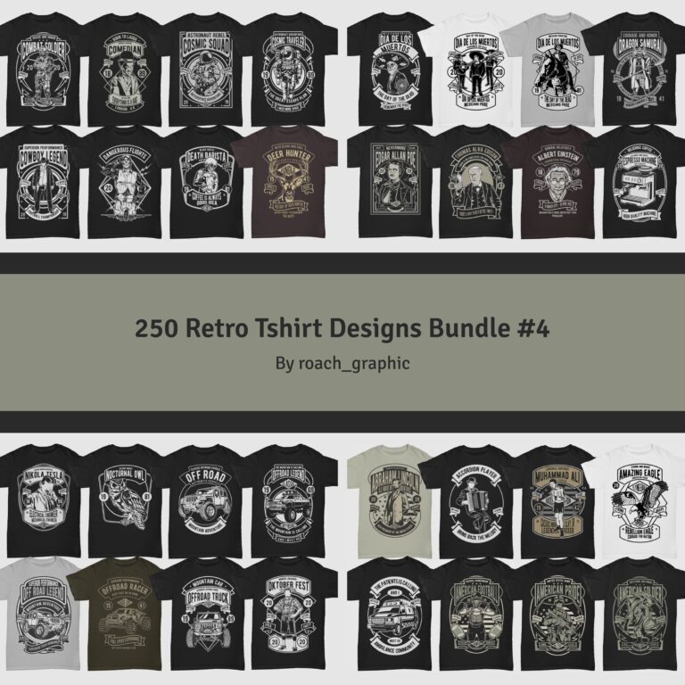 250 Retro T-shirt Designs Bundle #4 – MasterBundles