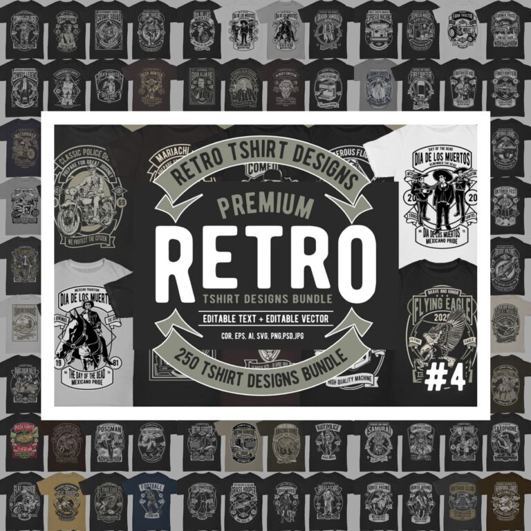 250 Retro T-shirt Designs Bundle #4 – MasterBundles