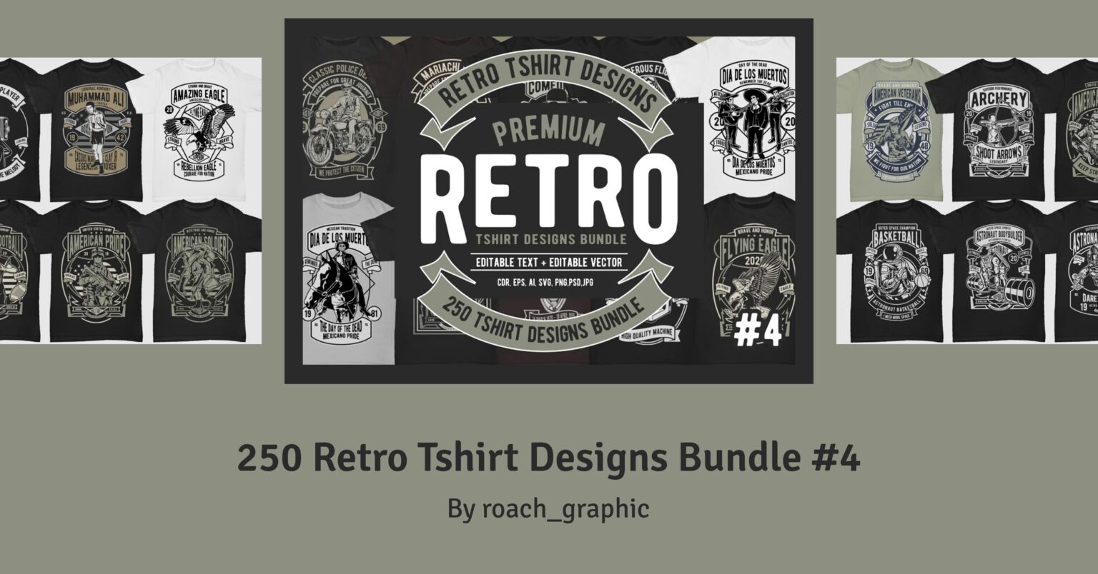 250 Retro T-shirt Designs Bundle #4 – MasterBundles