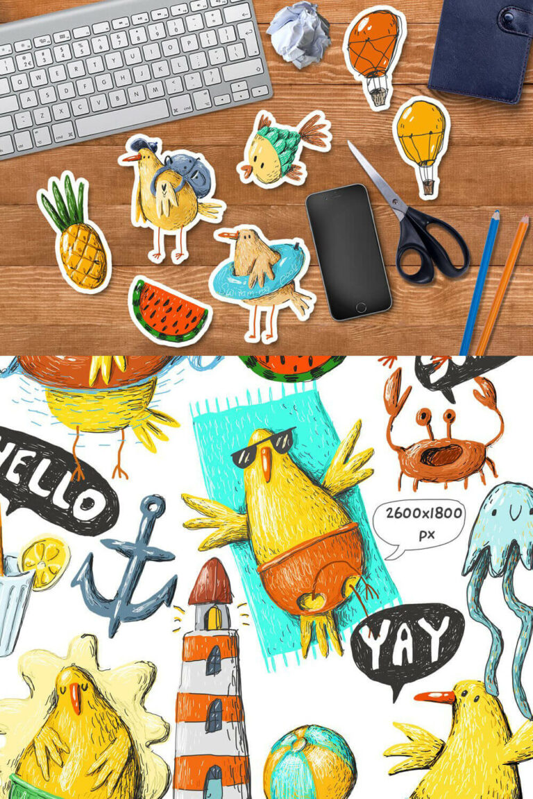 Chicken Vacation Doodle Set – MasterBundles