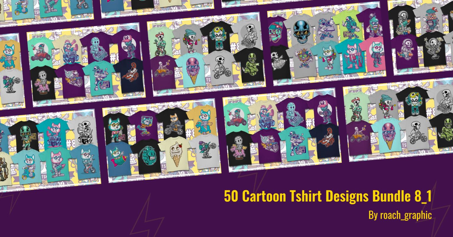 50 Cartoon Tshirt Designs Bundle 8_1 – MasterBundles