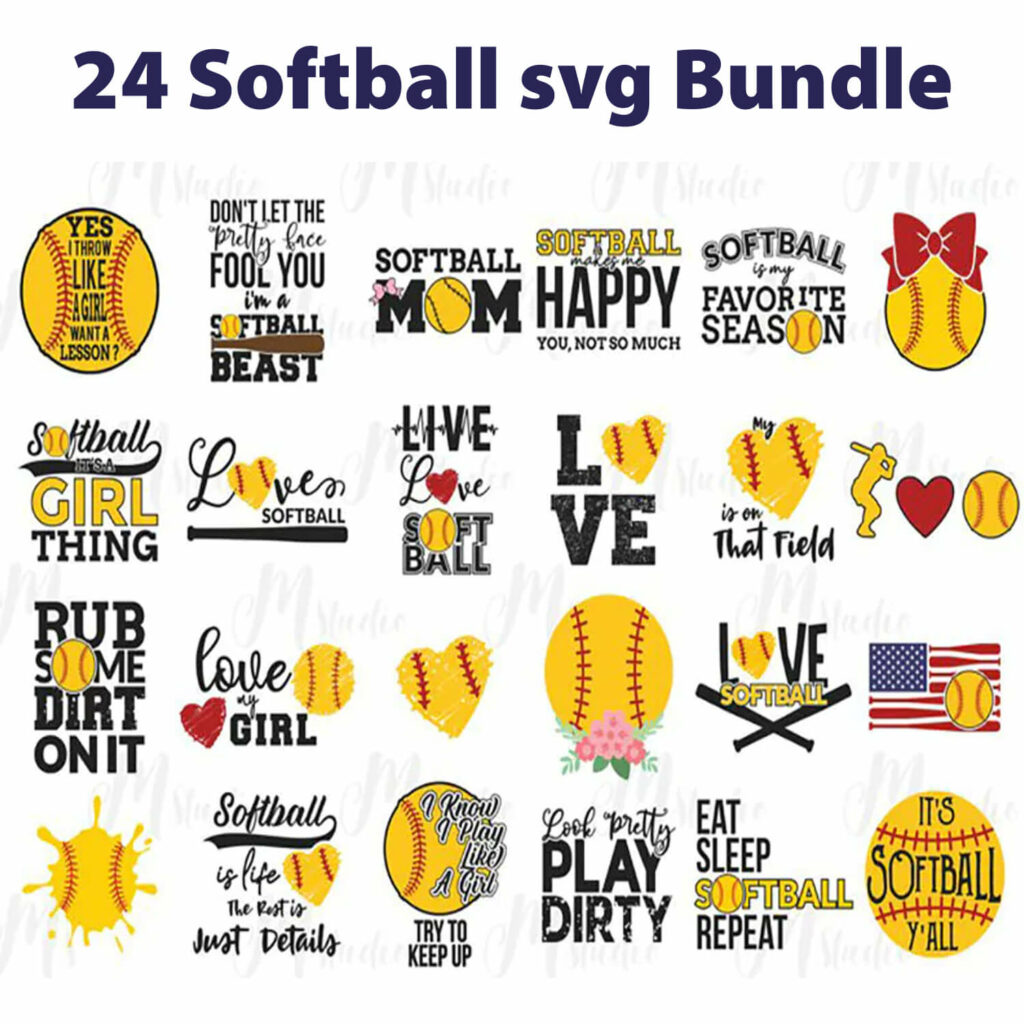 24 Softball Svg Bundle Girl Love Softball Masterbundles