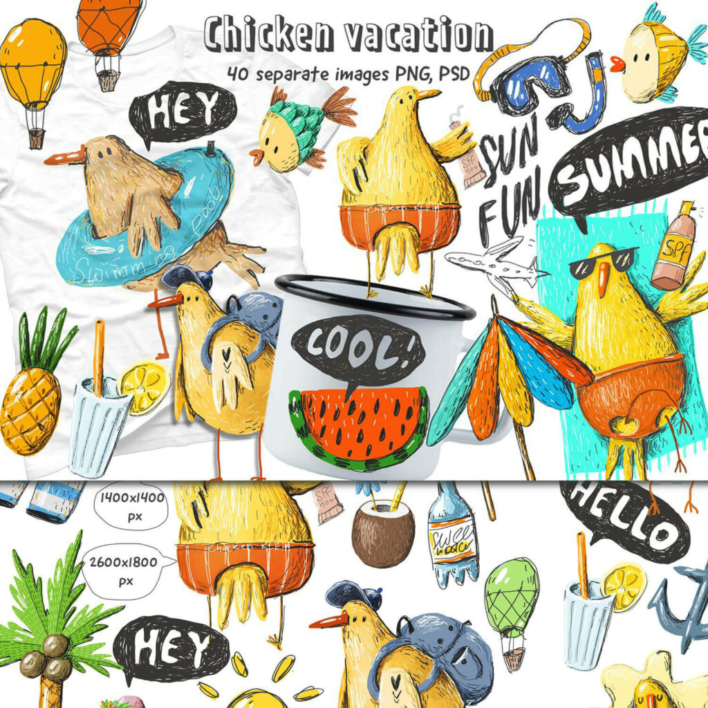 Chicken Vacation Doodle Set – MasterBundles