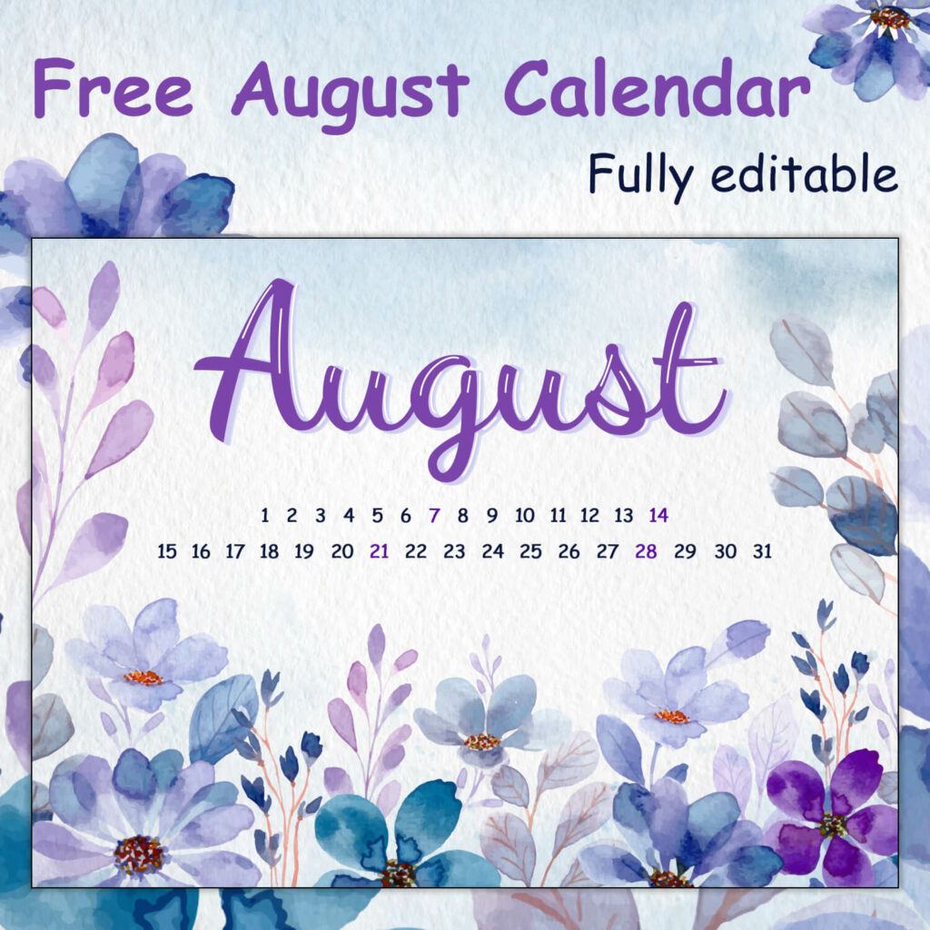 10 Free Editable August Calendars – MasterBundles