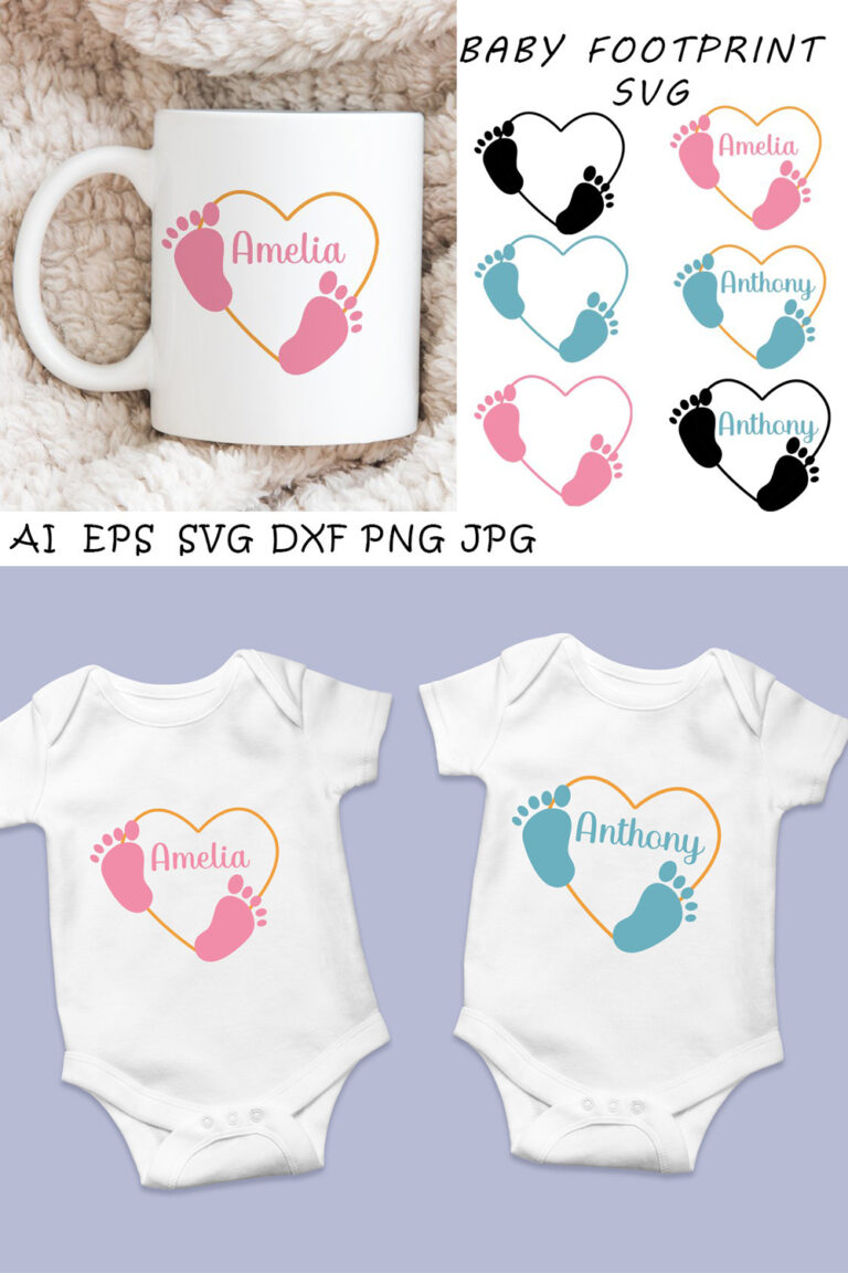 Baby Footprint Monogram Svg. Heart Svg. Baby Feet Svg – MasterBundles