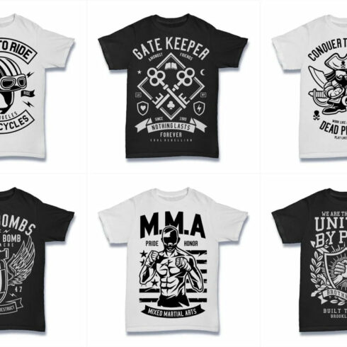 100 Vector Tshirt Designs ( B/W ) | MasterBundles