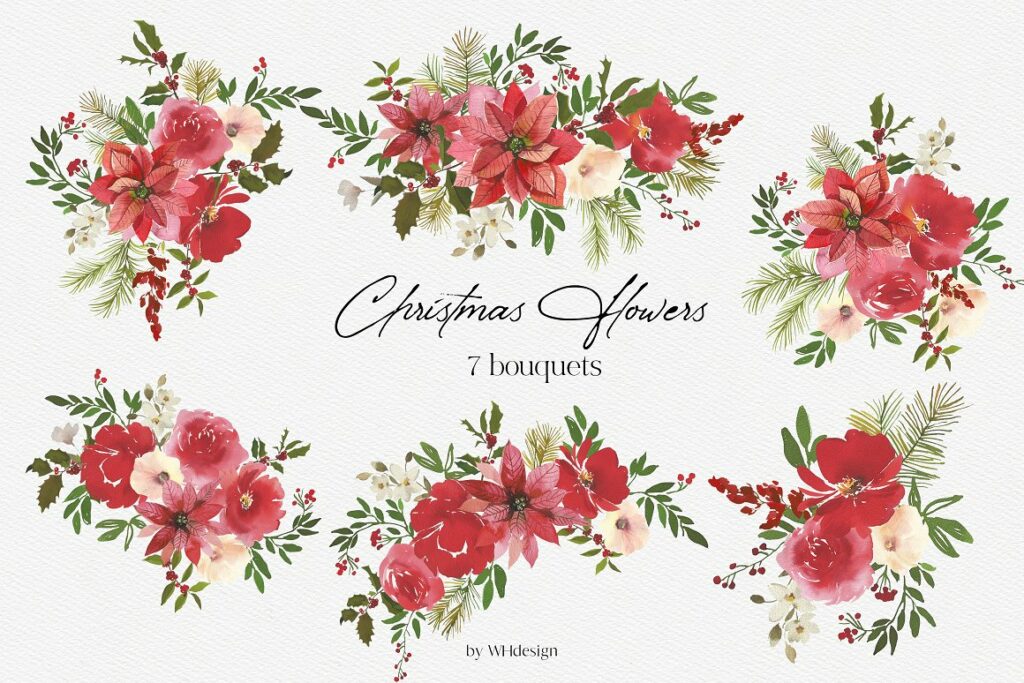 Christmas Flowers Watercolor Clipart – MasterBundles