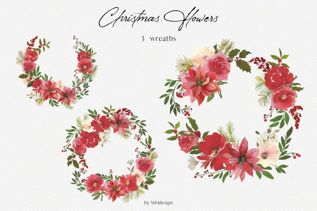 Christmas Flowers Watercolor Clipart – MasterBundles