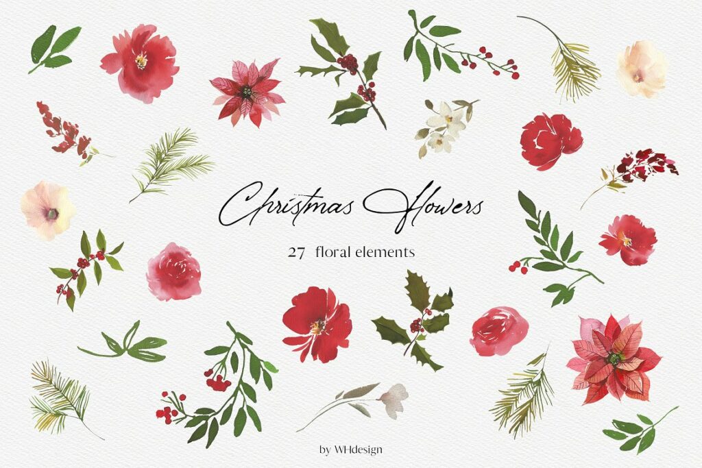 Christmas Flowers Watercolor Clipart – MasterBundles
