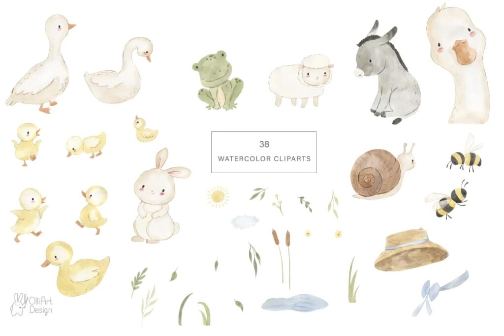 Countryside Goose, Donkey, Frog Clipart – MasterBundles