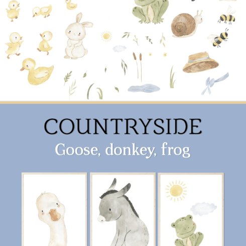 Countryside Goose, Donkey, Frog Clipart | Master Bundles