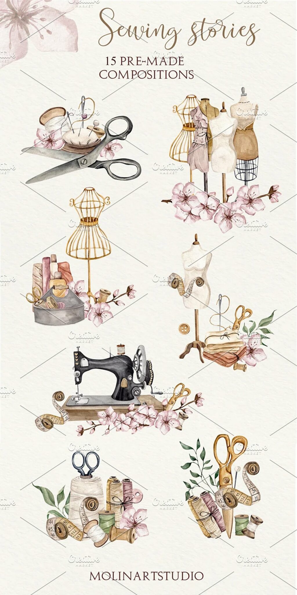 Watercolor Sewing Clipart – MasterBundles