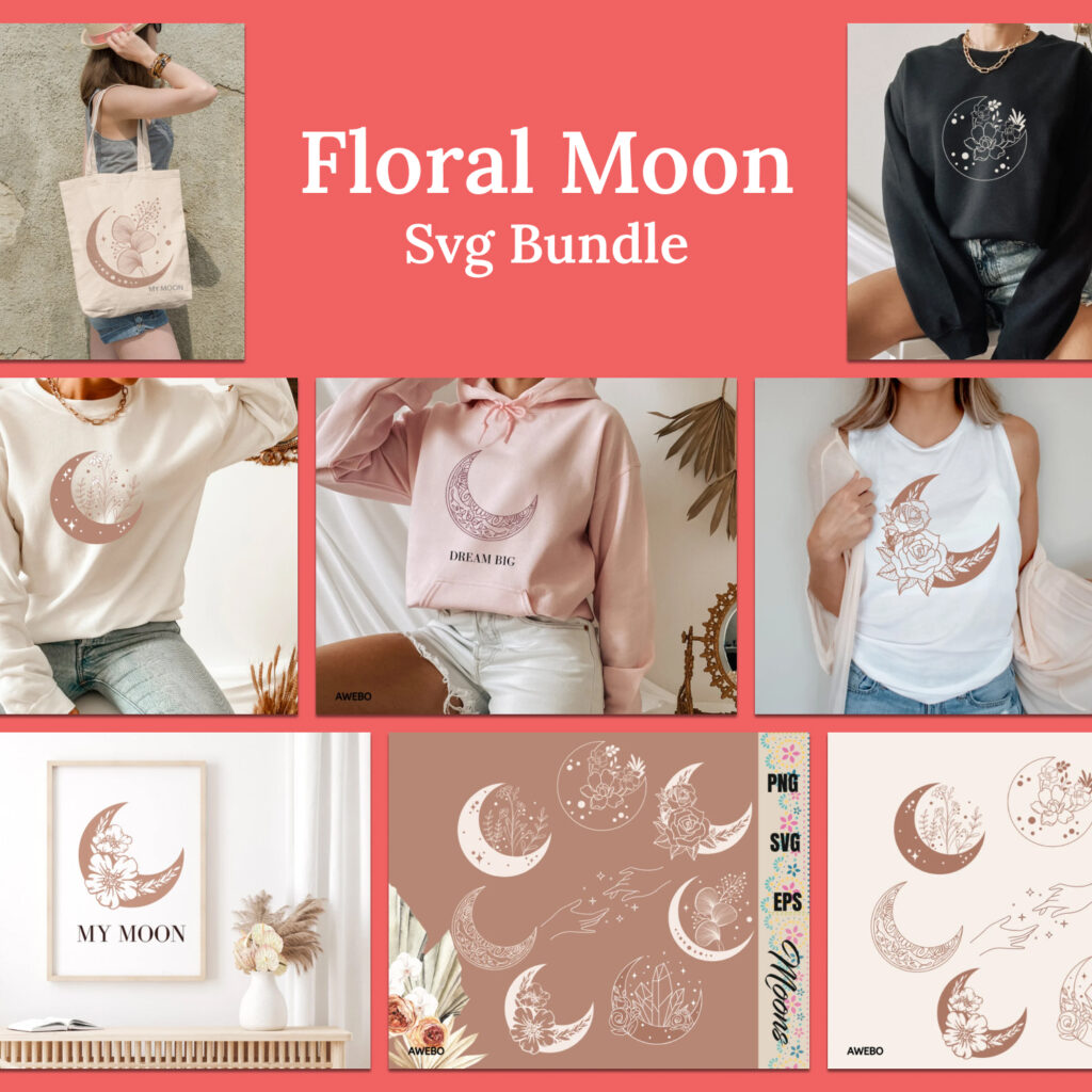 Flower Moon SVG Set, Boho Moon SVG – MasterBundles