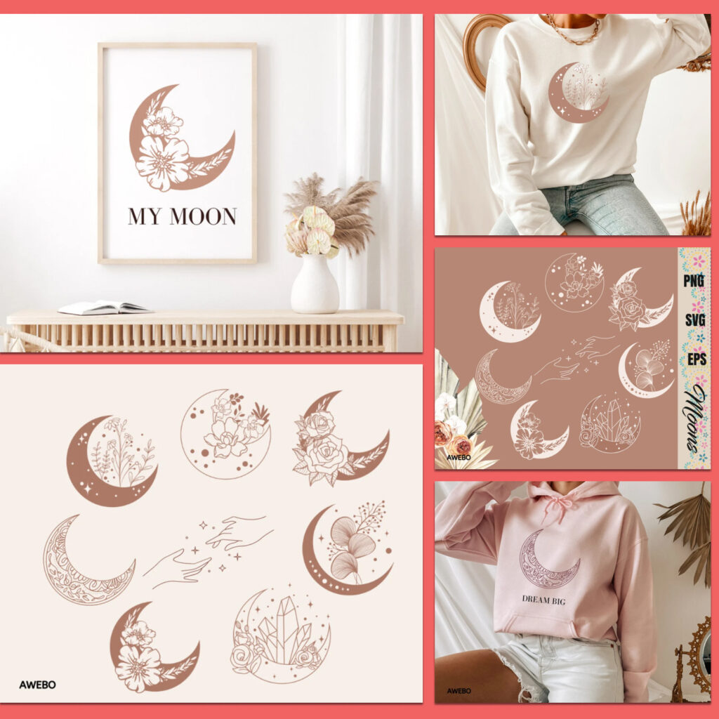 Flower Moon SVG Set, Boho Moon SVG – MasterBundles