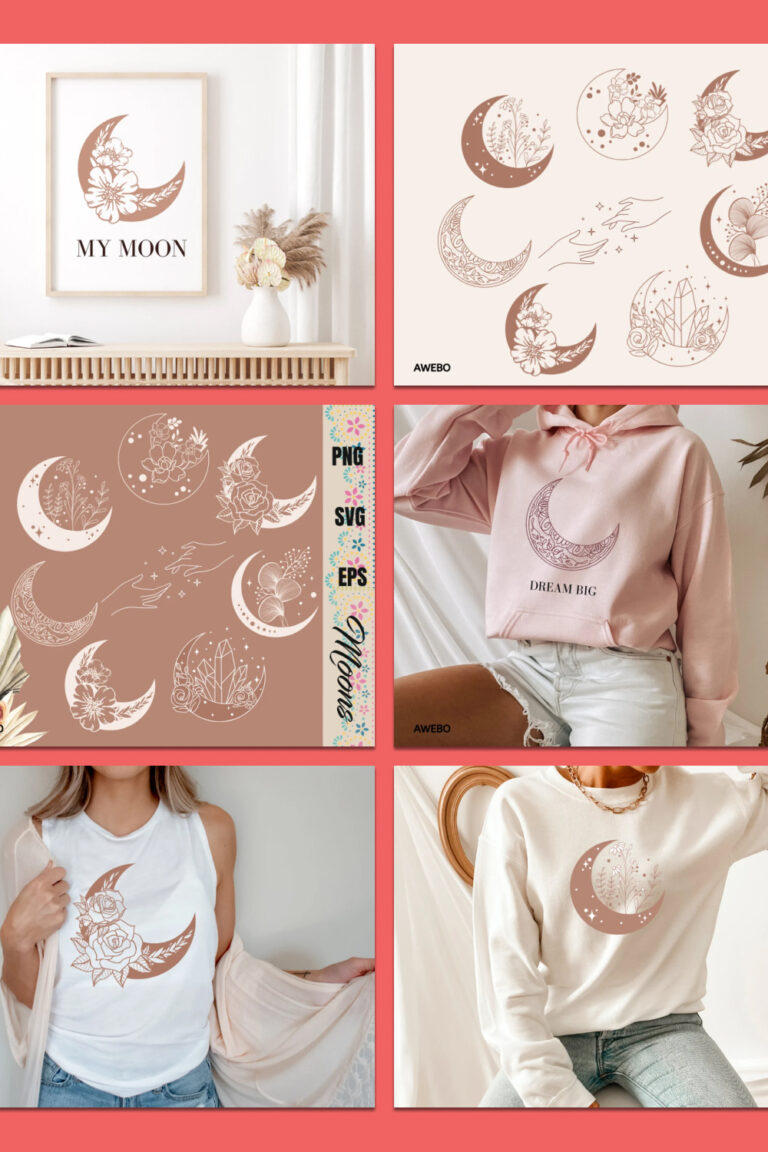Flower Moon SVG Set, Boho Moon SVG – MasterBundles