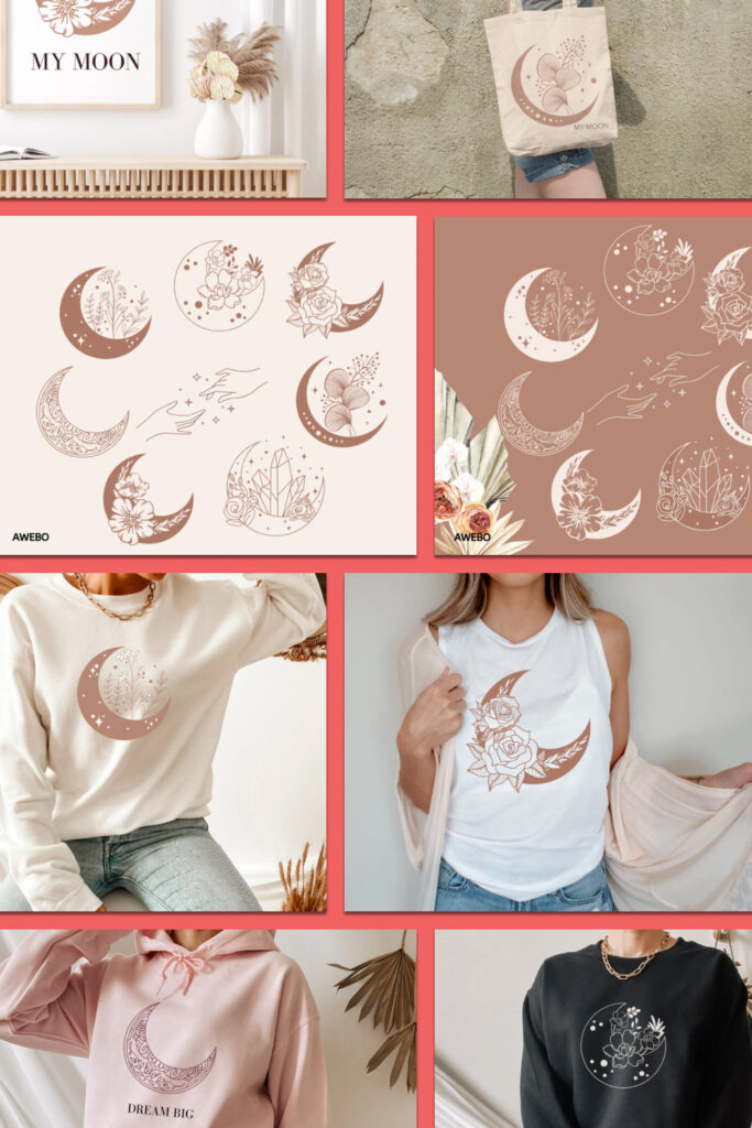 Flower Moon SVG Set, Boho Moon SVG – MasterBundles