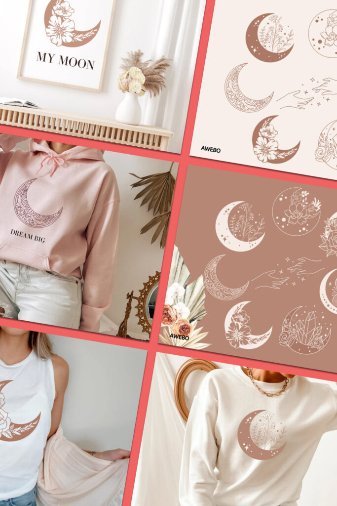 Flower Moon SVG Set, Boho Moon SVG – MasterBundles