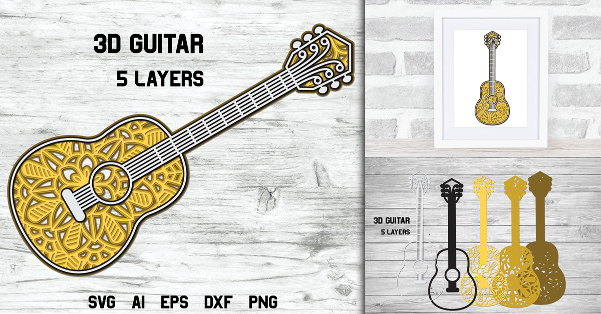 Guitar SVG | 3d Layered Music SVG – MasterBundles