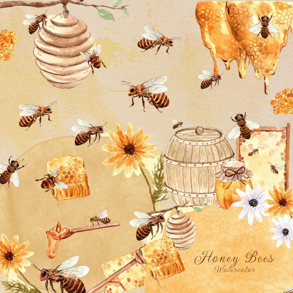 63 Honey Bees Watercolor – MasterBundles
