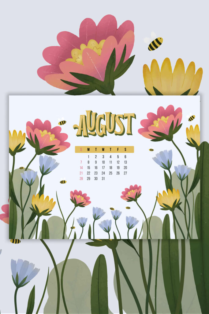 Free Editable August Flowers Calendar Printable – MasterBundles