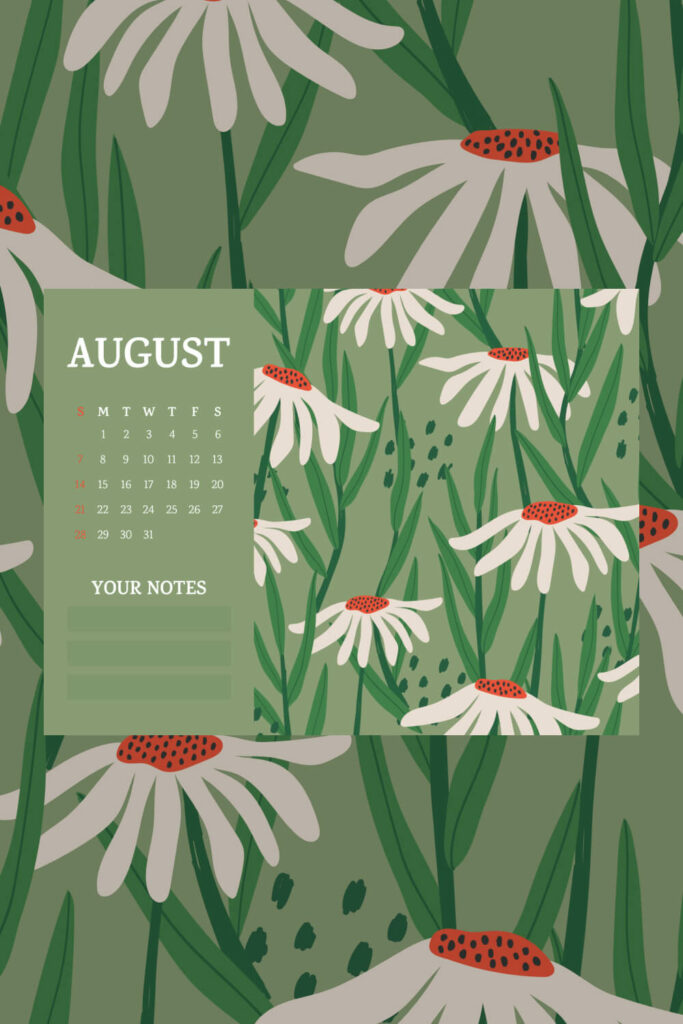 Free Chamomile August Fully Editable Printable Calendar – MasterBundles