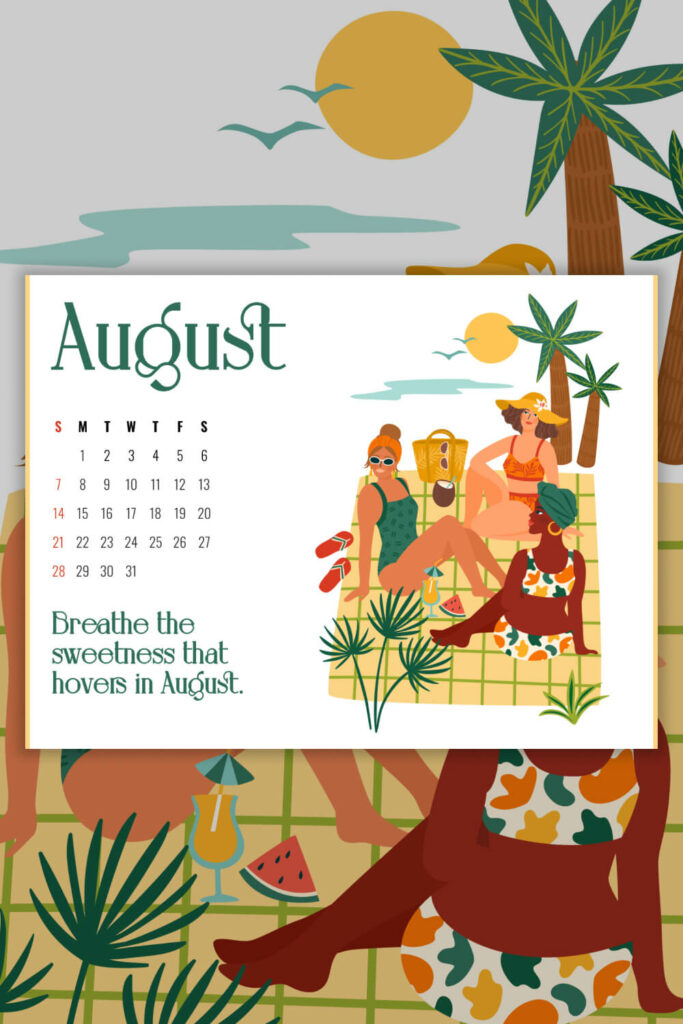 Free Fully Editable August Vacation Printable Calendar – MasterBundles