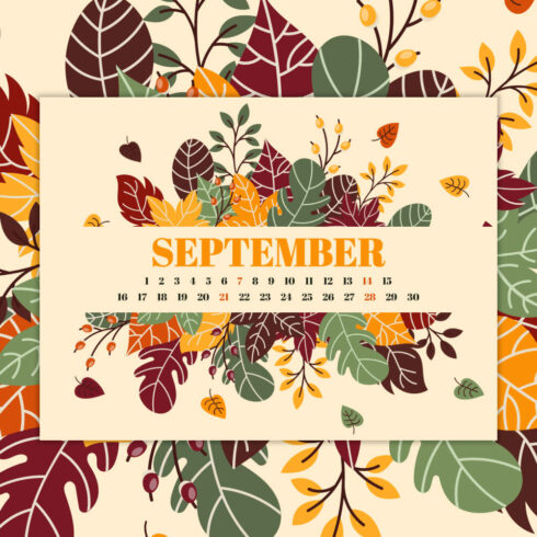 Free Editable Fall Leaves September Printable Calendar | Master Bundles