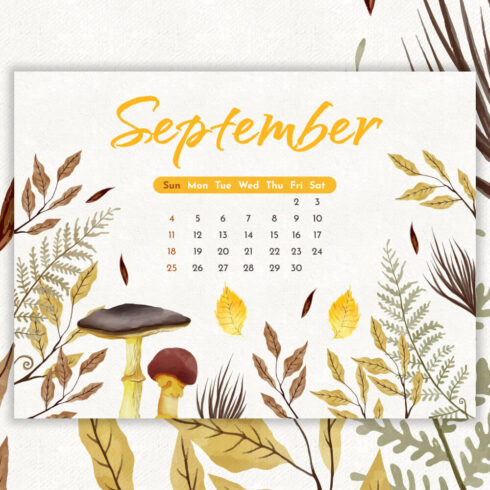 Free Printable Mushroom September Editable Calendar | Master Bundles