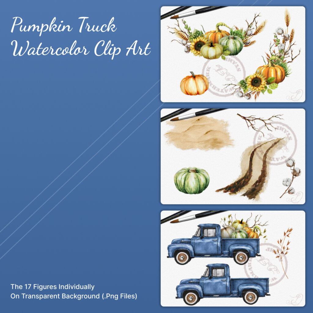 Pumpkin Truck Watercolor Clip Art – MasterBundles