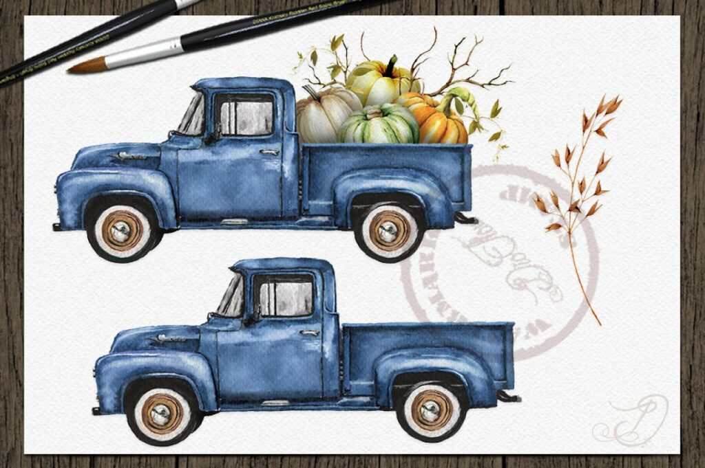 Pumpkin Truck Watercolor Clip Art – MasterBundles