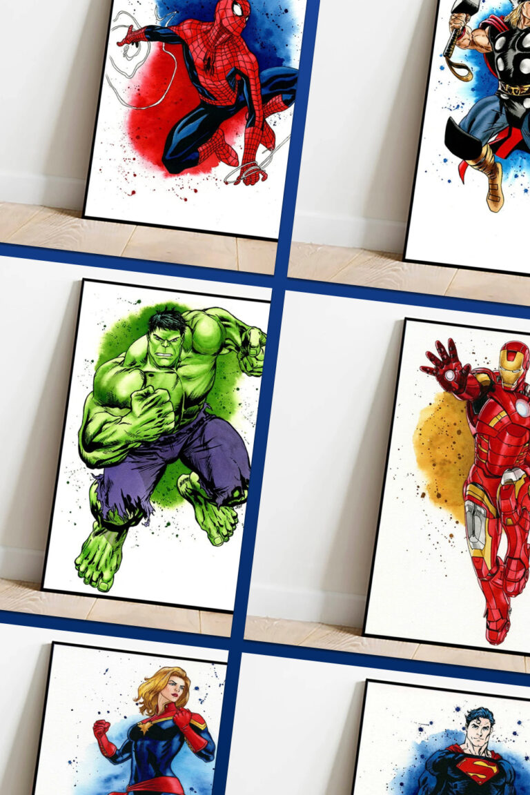 Set Of 9 Superheroes Watercolor Print Poster – MasterBundles