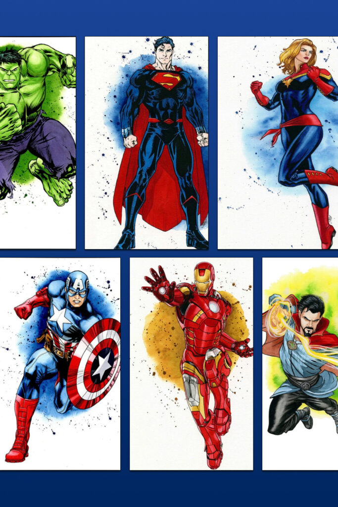 Set Of 9 Superheroes Watercolor Print Poster – MasterBundles