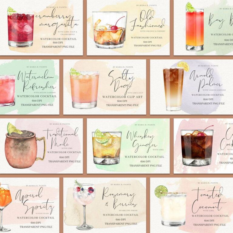 Watercolor Cocktail Drinks Bundle – MasterBundles