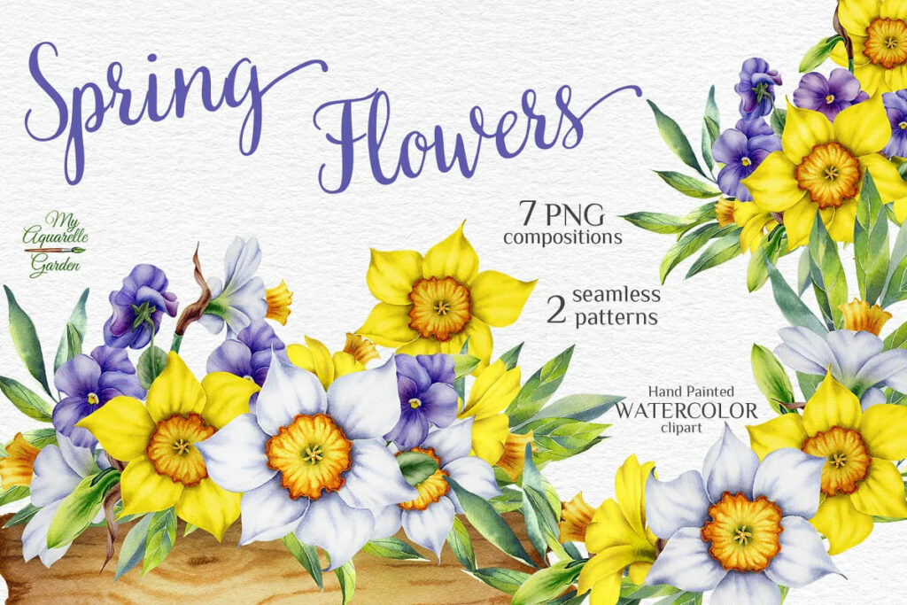 Watercolor Spring Flowers Set – MasterBundles