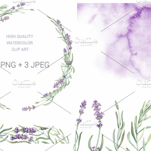 Watercolor Vintage Lavender Clip Art | Master Bundles