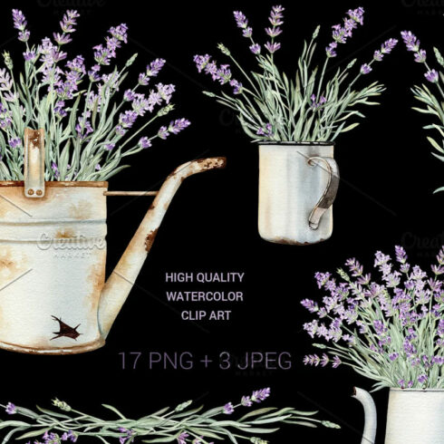 Watercolor Vintage Lavender Clip Art | Master Bundles