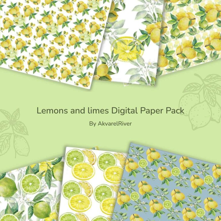 Lemons and limes Digital Paper Pack – MasterBundles