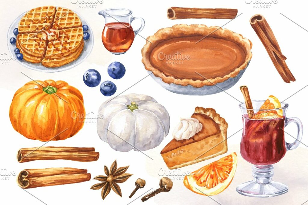 Watercolor Fall Season Food Set | Master Bundles