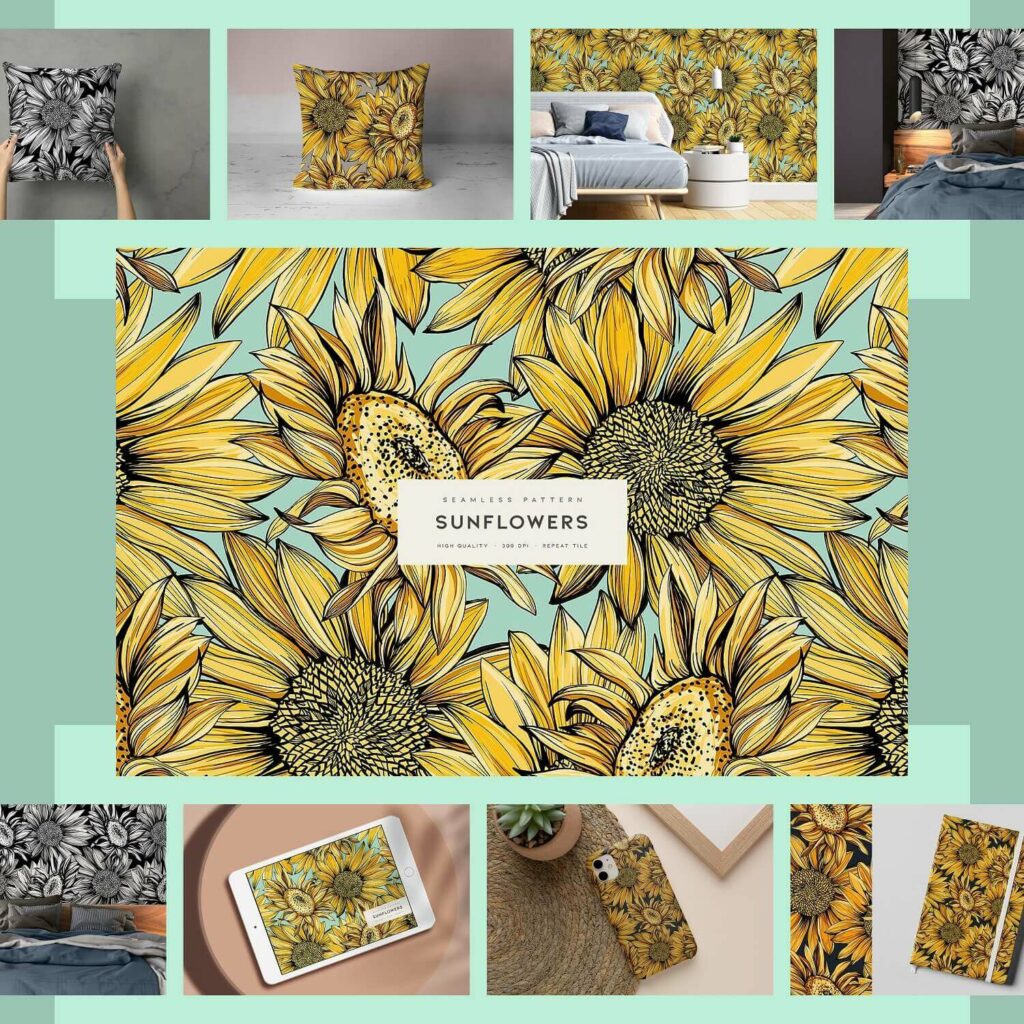Sunflowers Patterns and Elements – MasterBundles