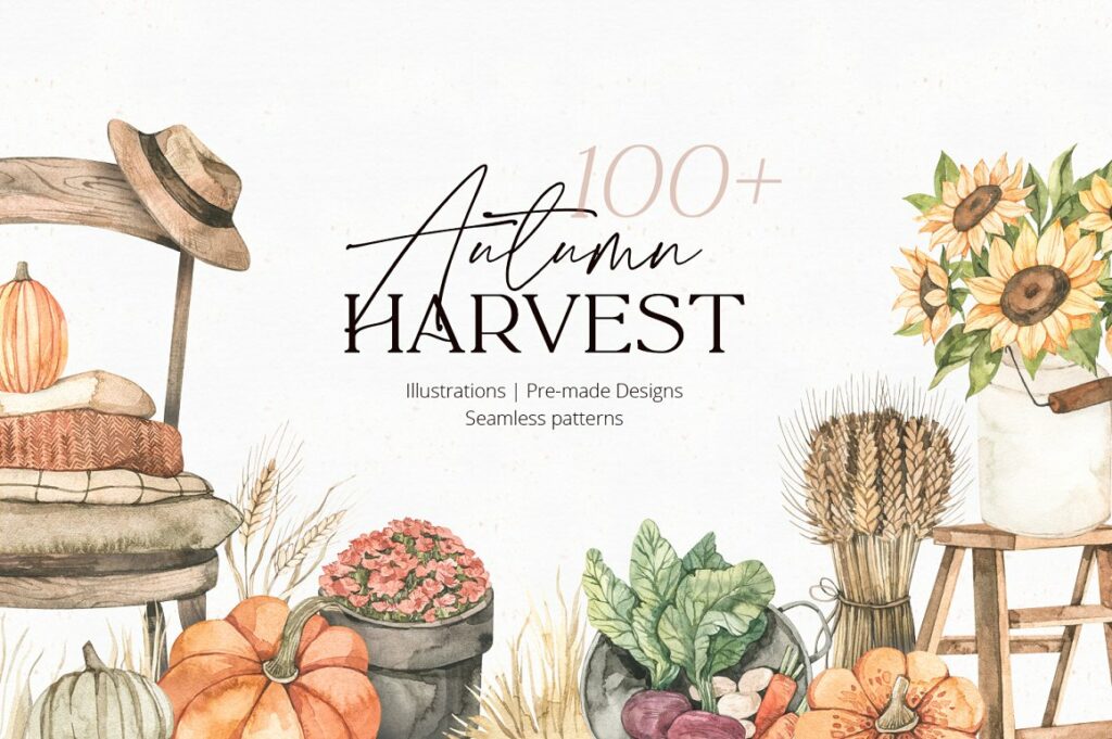 Watercolor Autumn Harvest – MasterBundles