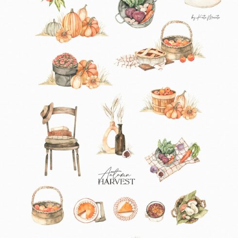 Watercolor Autumn Harvest | Master Bundles